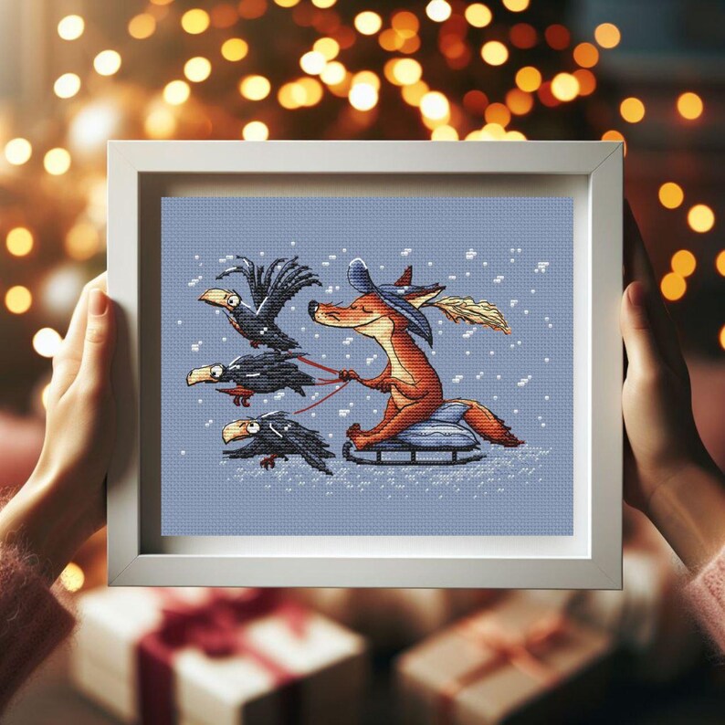 Fox on Sleigh Cross Stitch Pattern: Whimsical Christmas Design (digital ...