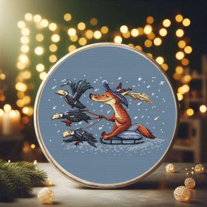 Fox on Sleigh Cross Stitch Pattern: Whimsical Christmas Design (digital ...