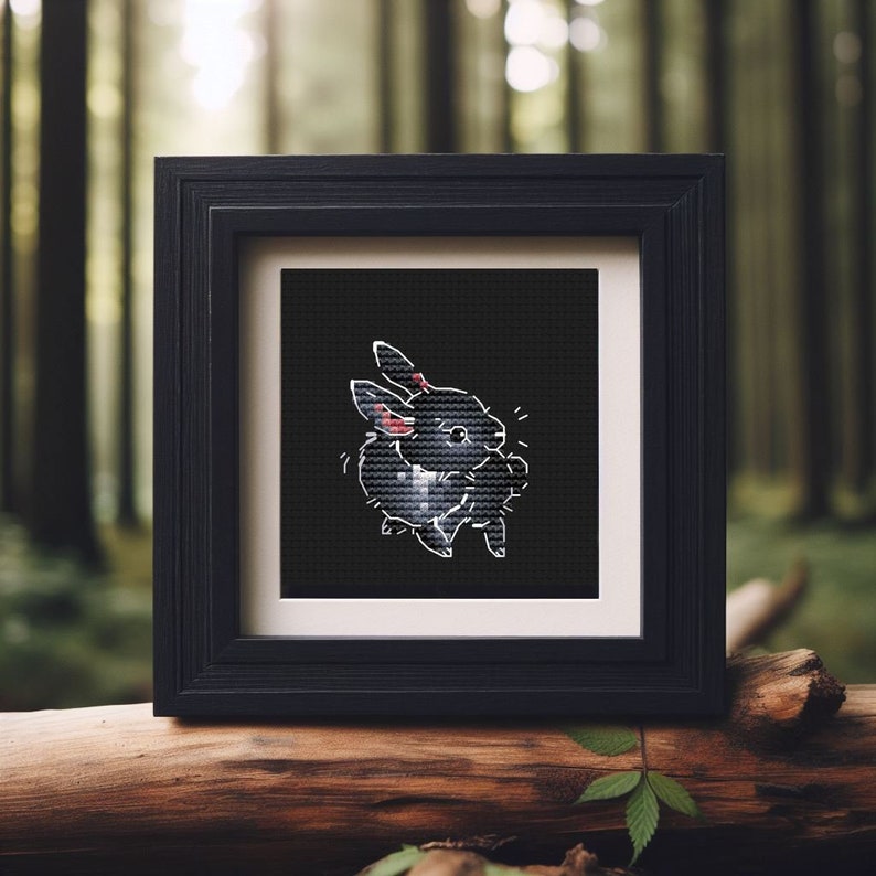 Mini Black Bunny Cross Stitch Pattern PDF - Cute Animal Embroidery ...