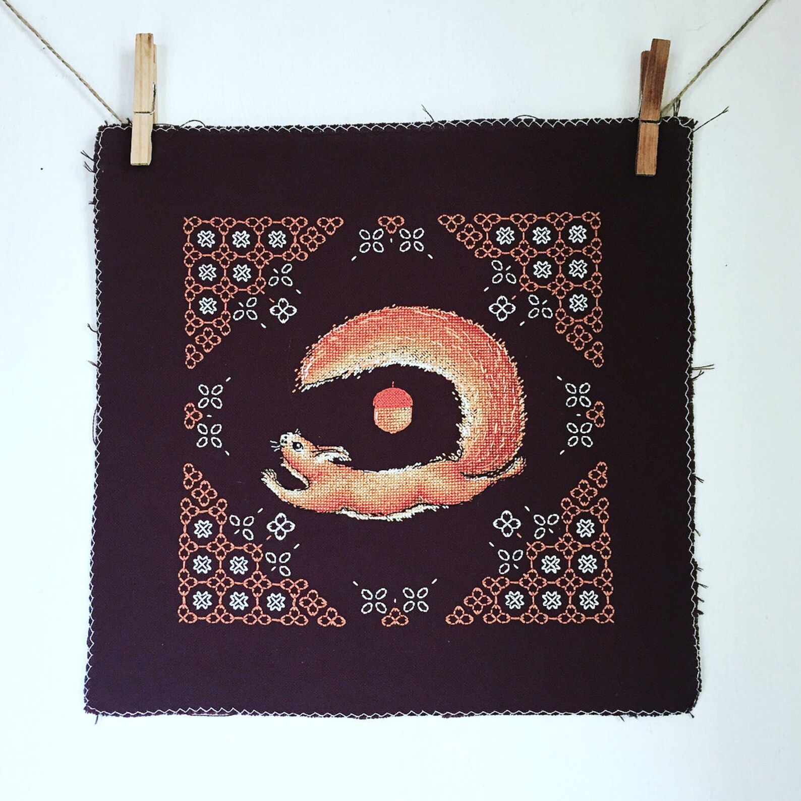 Forest Fiery Squirrel With Acorn Cross Stitch Pattern - DIY Embroidery ...