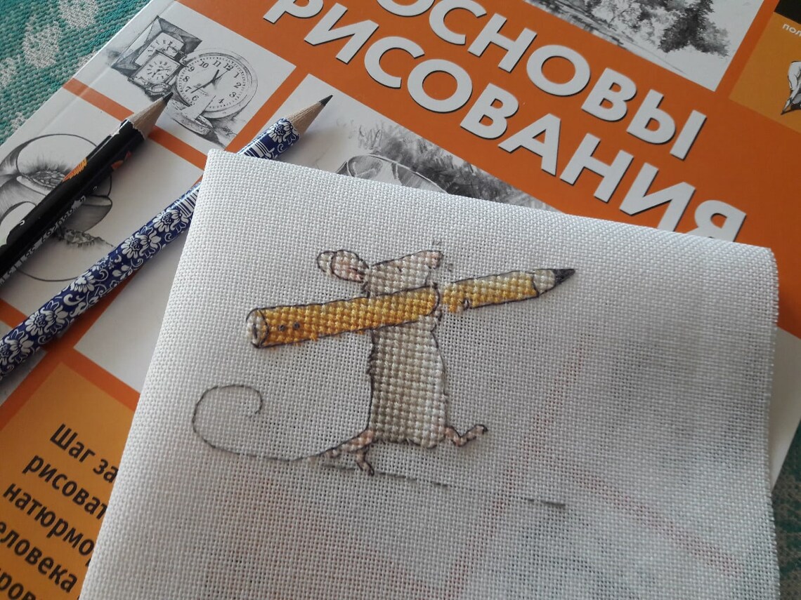 Cute White Mouse With Pencil Cross Stitch Pattern Instant Download PDF ...