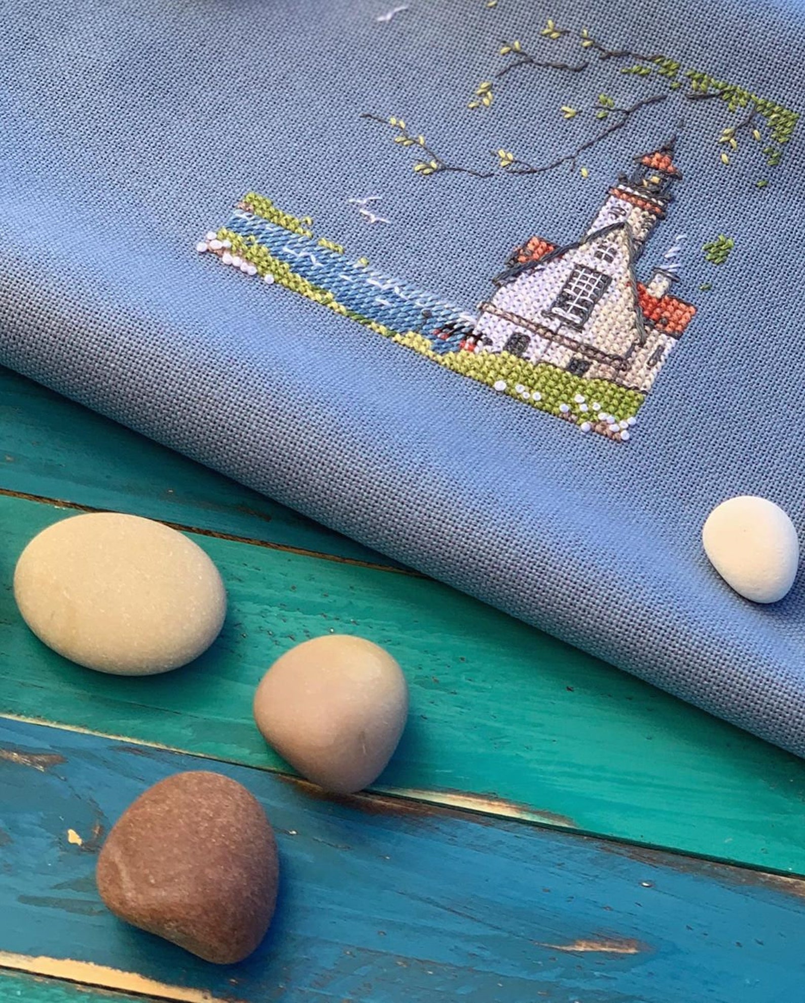 Red Roof Lighthouse on a Hill Cross Stitch Pattern, Beach Home Decor ...