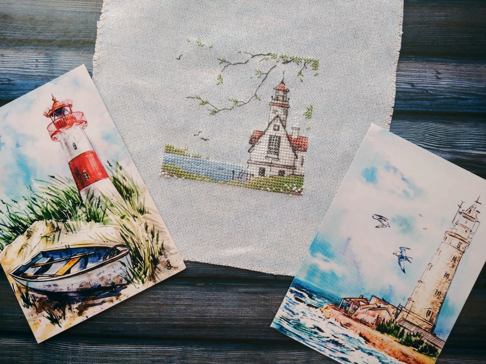 Red Roof Lighthouse on a Hill Cross Stitch Pattern, Beach Home Decor ...