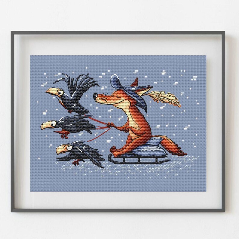 Fox on Sleigh Cross Stitch Pattern: Whimsical Christmas Design (digital ...