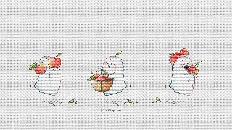 Adorable Ghost With Apple Basket Cross Stitch Pattern - PDF for Boo ...