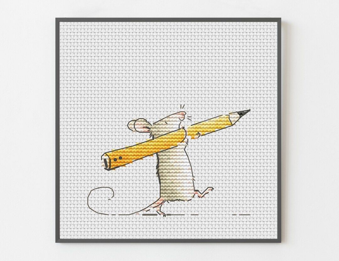Mouse With Pencil Cross Stitch Pattern: Miniature Embroidery (PDF ...