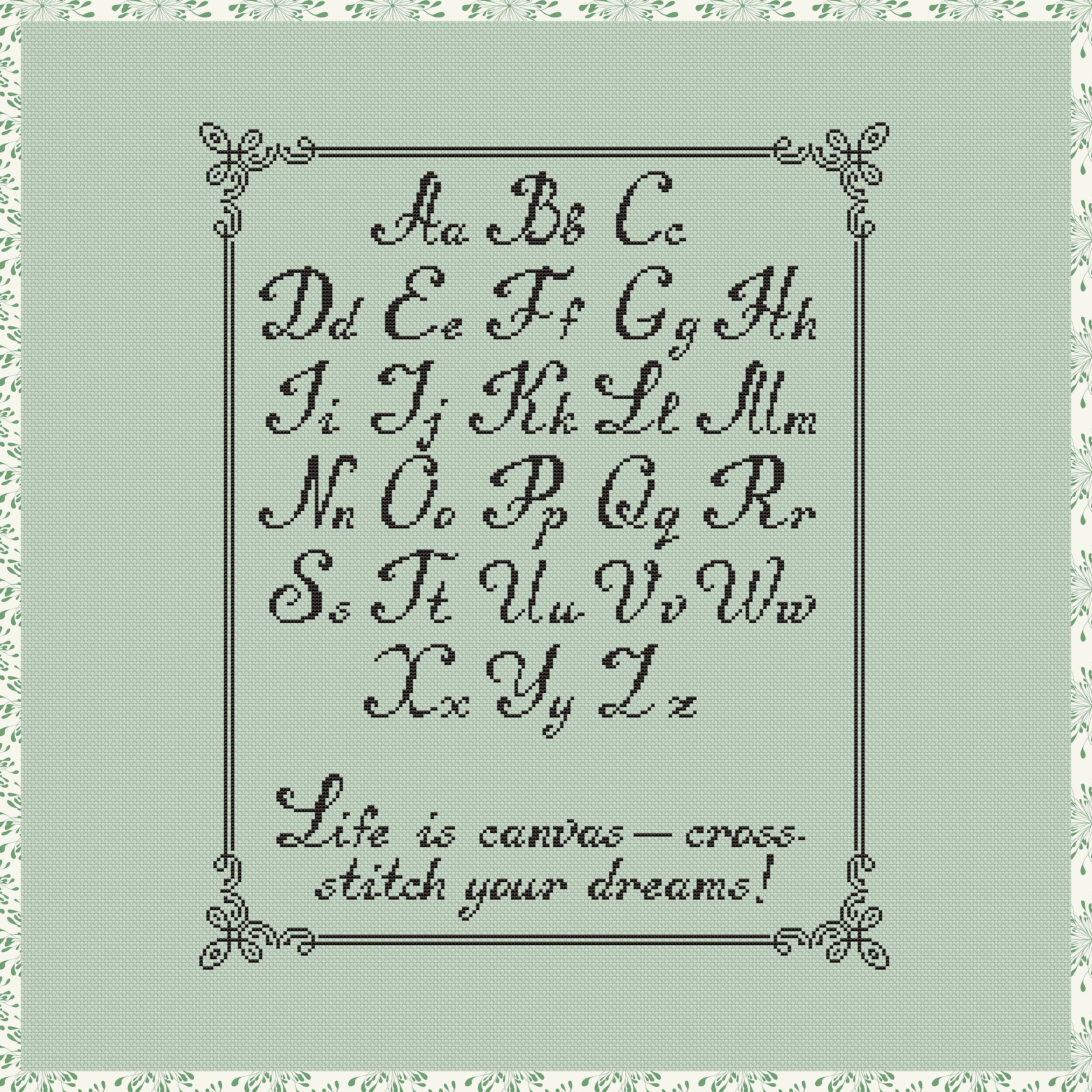 Calligraphy Font Cross Stitch Pattern, Vintage Alphabet (digital ...