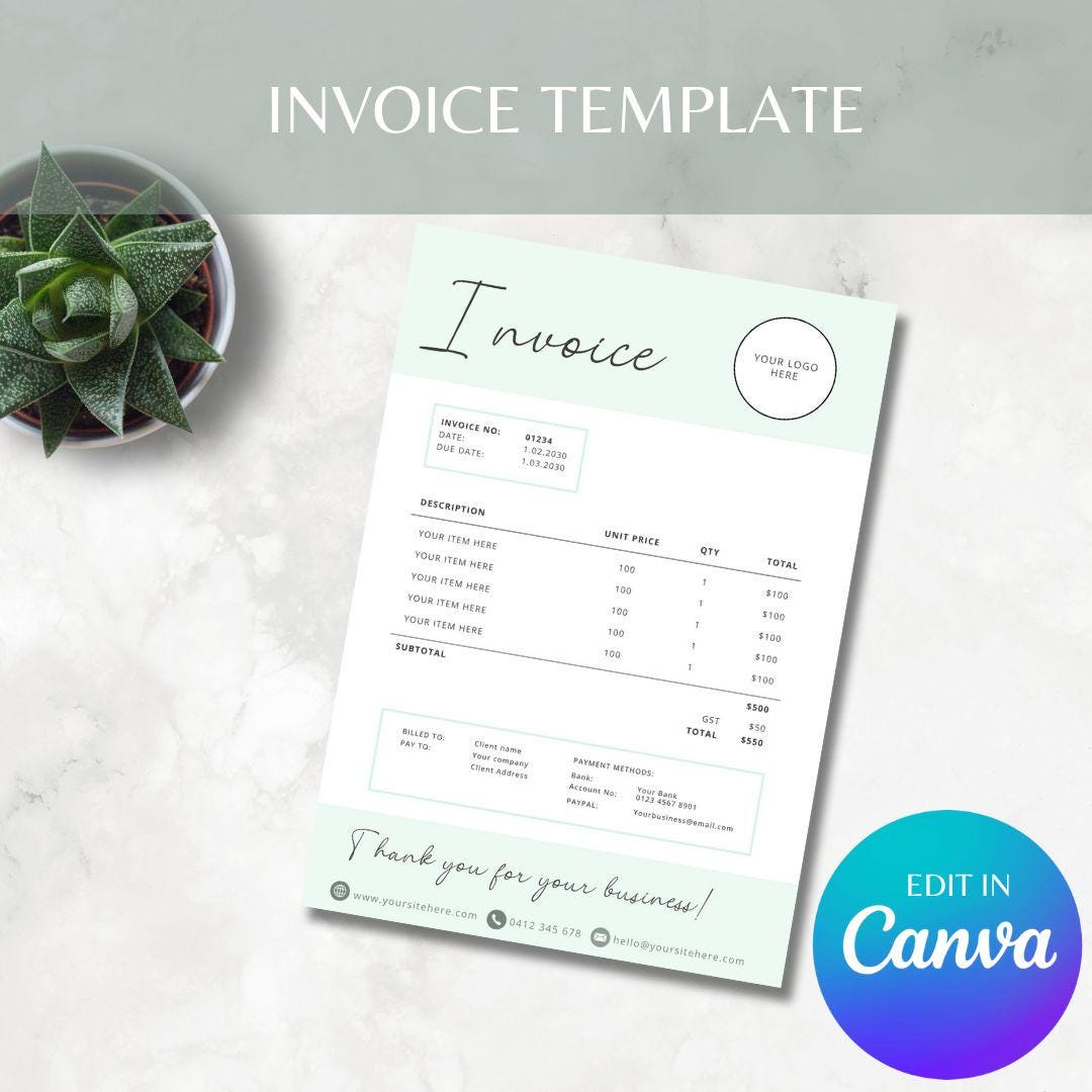 Easy to Edit Invoice Template for Canva INSTANT DOWNLOAD - Etsy