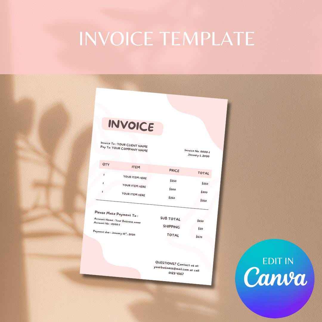 Funky Easy to Edit Invoice Template for Canva INSTANT DOWNLOAD - Etsy
