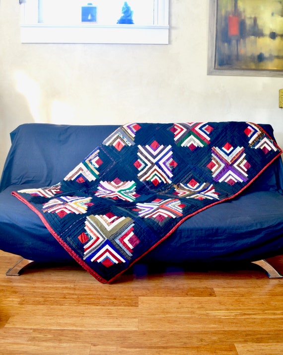 Restored Wool Quilt Antique Log Cabin Hand Quilted Large Size | Etsy