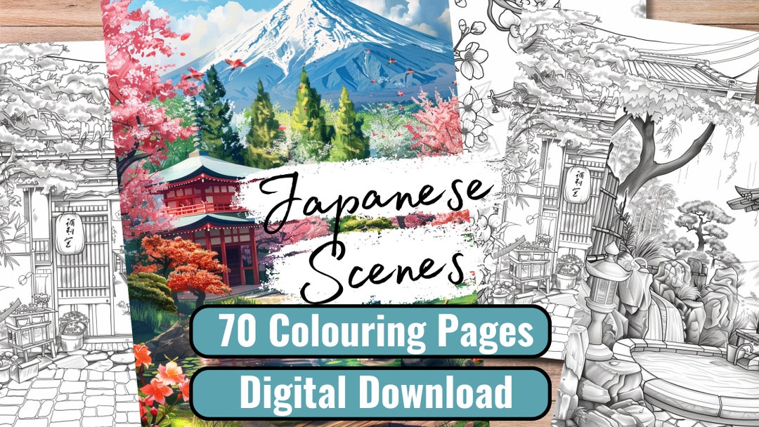 70 Japanese Themed Colouring Book, Variety Pack. Adults & Kids Instant ...