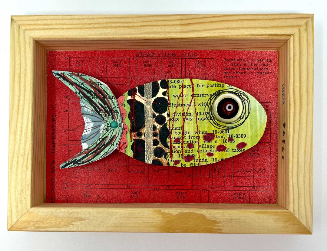 Fish Collage Art / Sewn Paper/ Mixed Media - Etsy