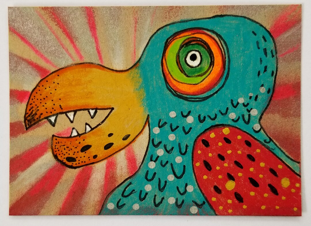 Monster Bird ATC ACEO Trading Card. Original Drawing, Not a Print. Cute ...