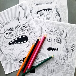 Monsters in Costume Coloring Book Pages / 3 Cute Horned - Etsy