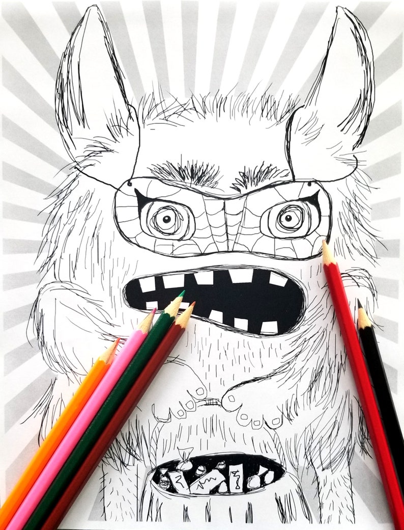 Monsters in Costume Coloring Book Pages / 3 Cute Horned - Etsy