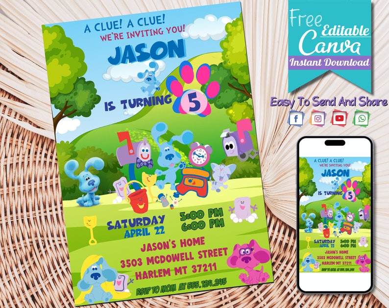 Blues Clues Birthday Invitations | Blues Clues Evite | Printable Blues ...