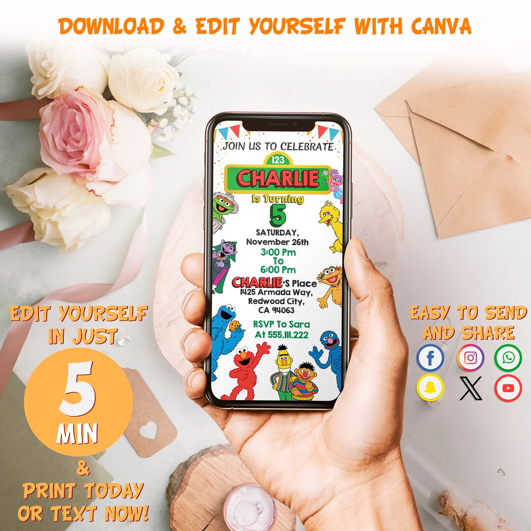 Editable Elmo Birthday Invitation | Sesame Street | Template Editable ...