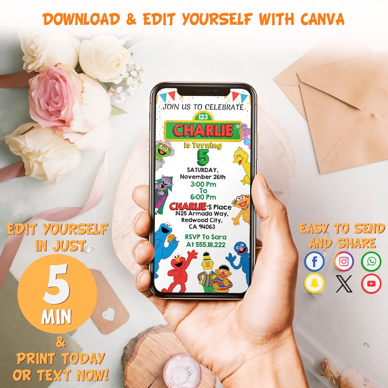 Editable Elmo Birthday Invitation | Sesame Street | Template Editable ...