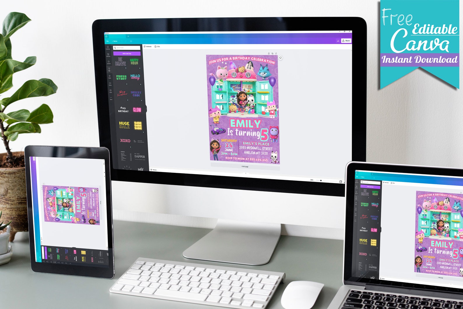 Gabbys Dollhouse Birthday Invitation Editable Gabby's Kids Birthday ...