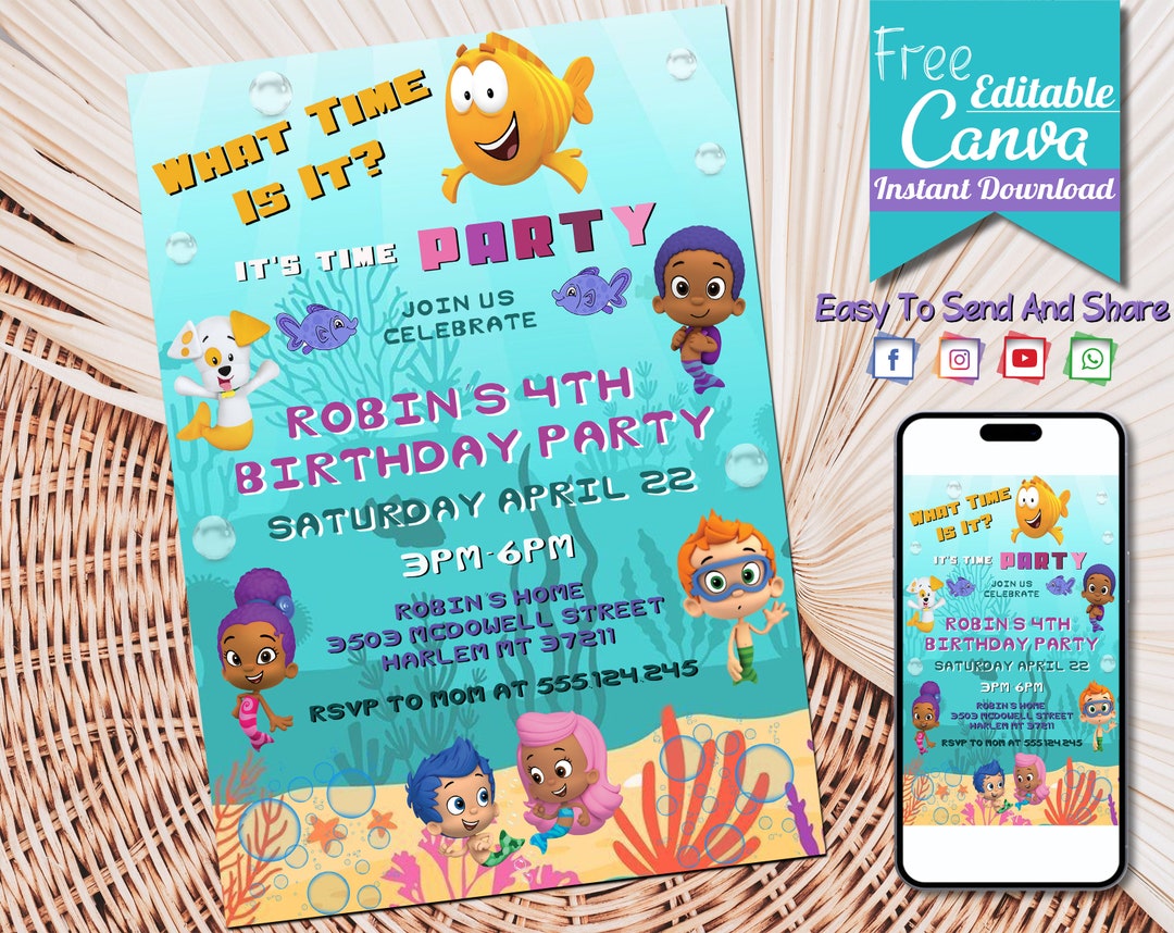 Bubble Guppies Birthday Invitations | Printable Bubble Guppies Party ...