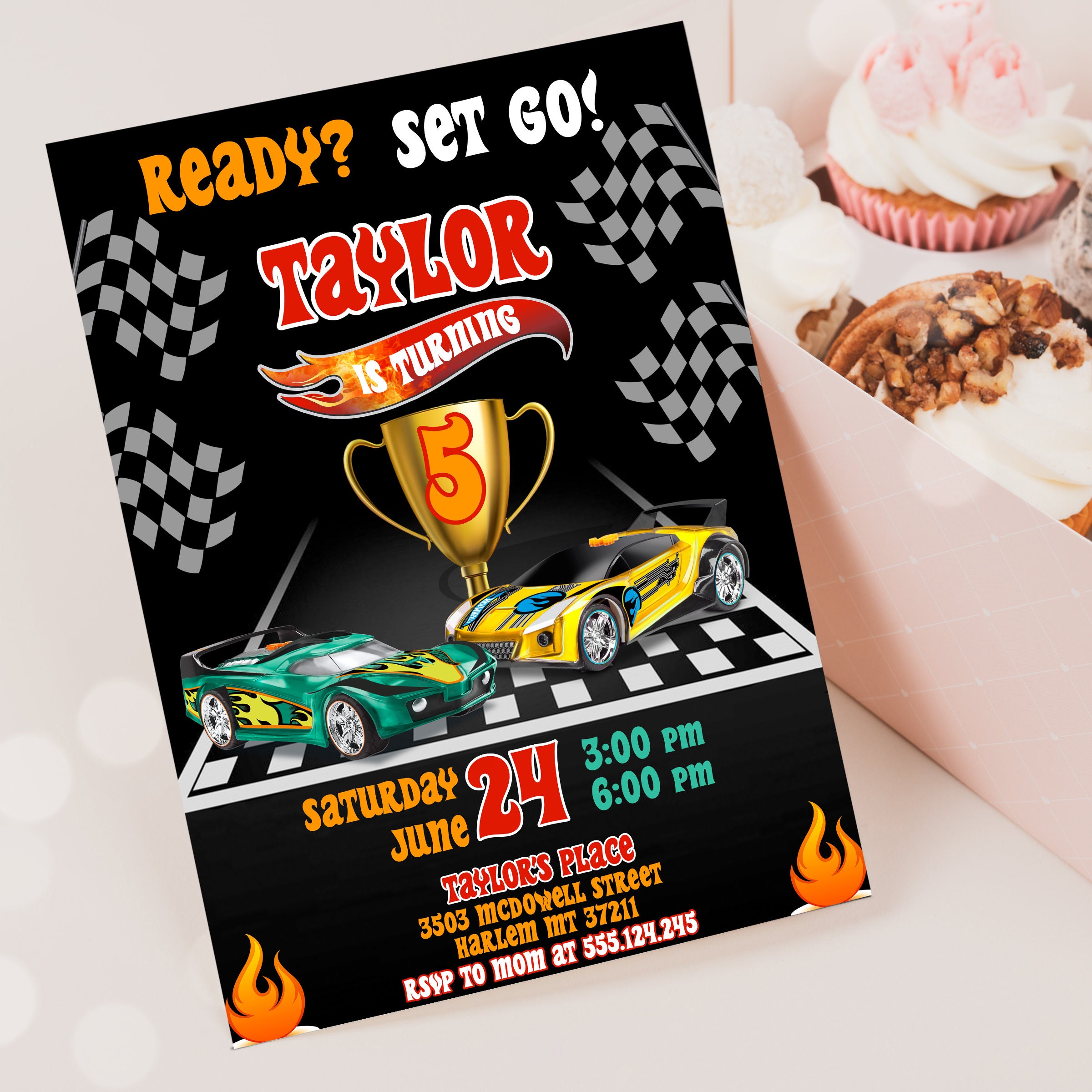 Editable Wheels Birthday Invitation, Hot Cars Birthday Invitation, Kid ...