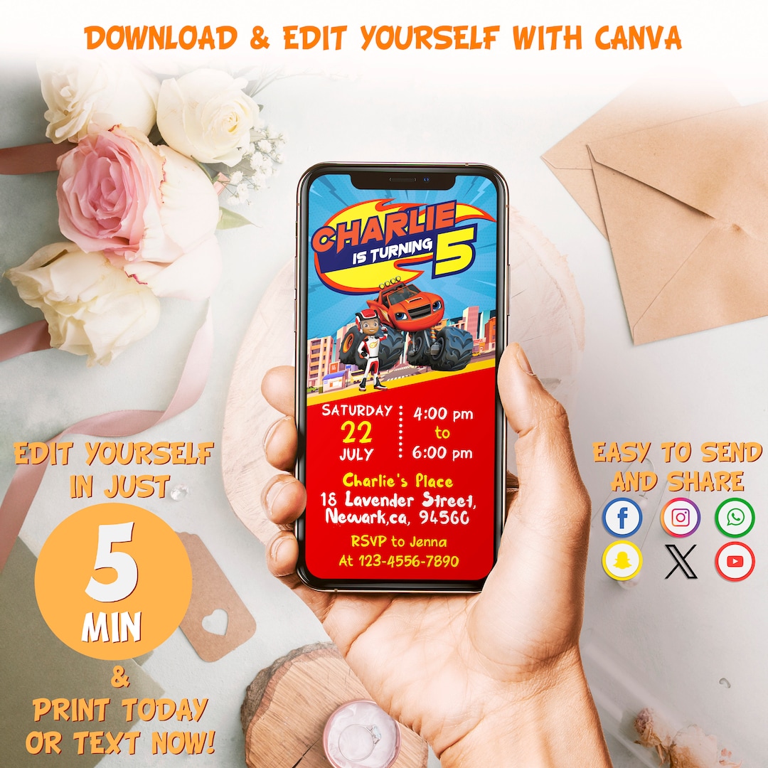 Blaze and the Monster Machines Birthday Invitation | Blaze Birthday ...