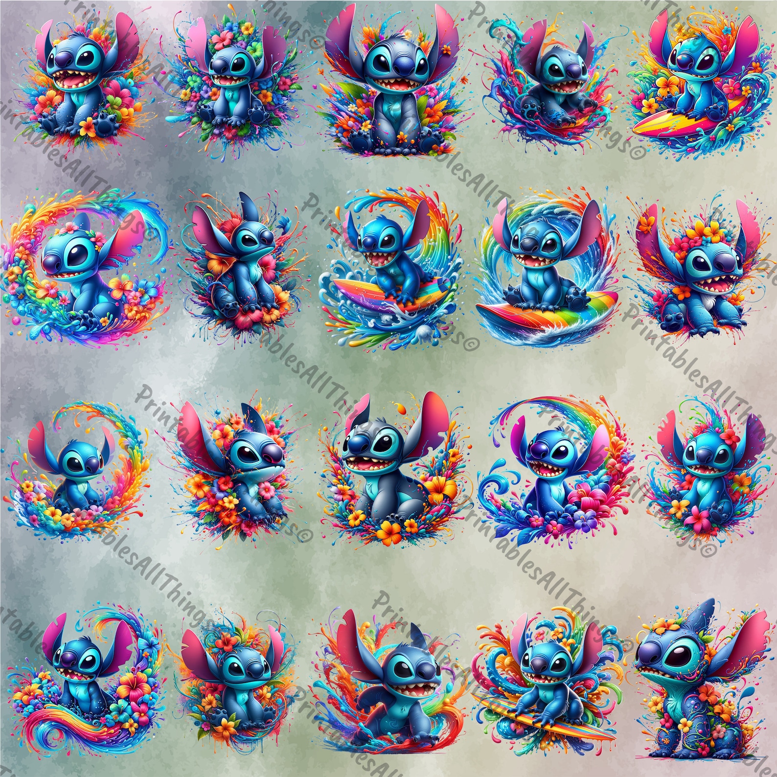 20 New Stitch Splash and Watercolor Clipart Sublimation PNG Files High ...