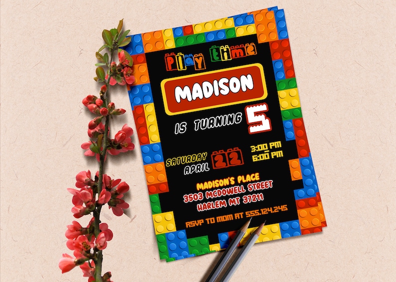 Building Blocks Birthday Invitation Building Brick Birthday Invite