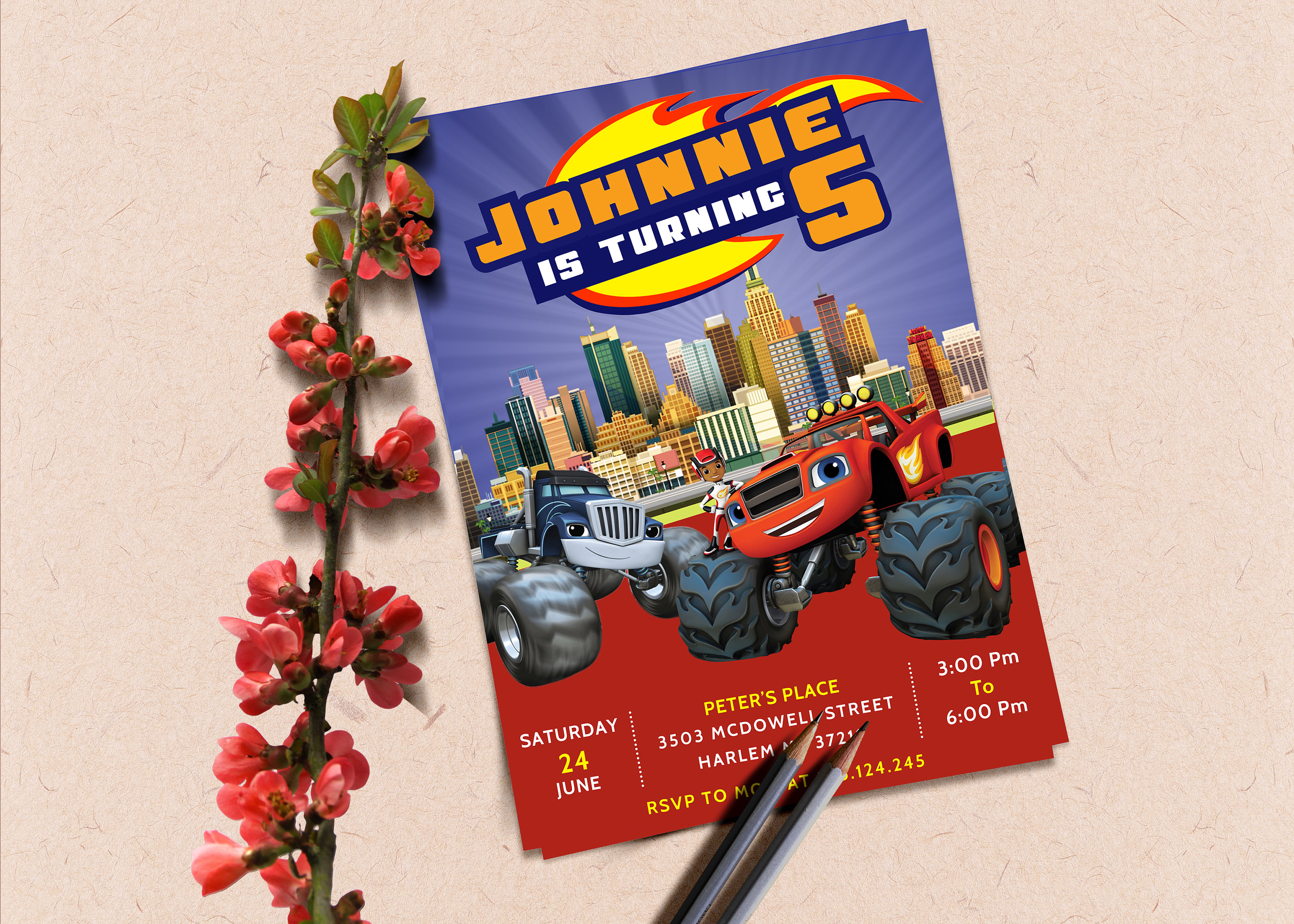 Blaze and the Monster Machines Birthday Invitation Blaze Birthday ...