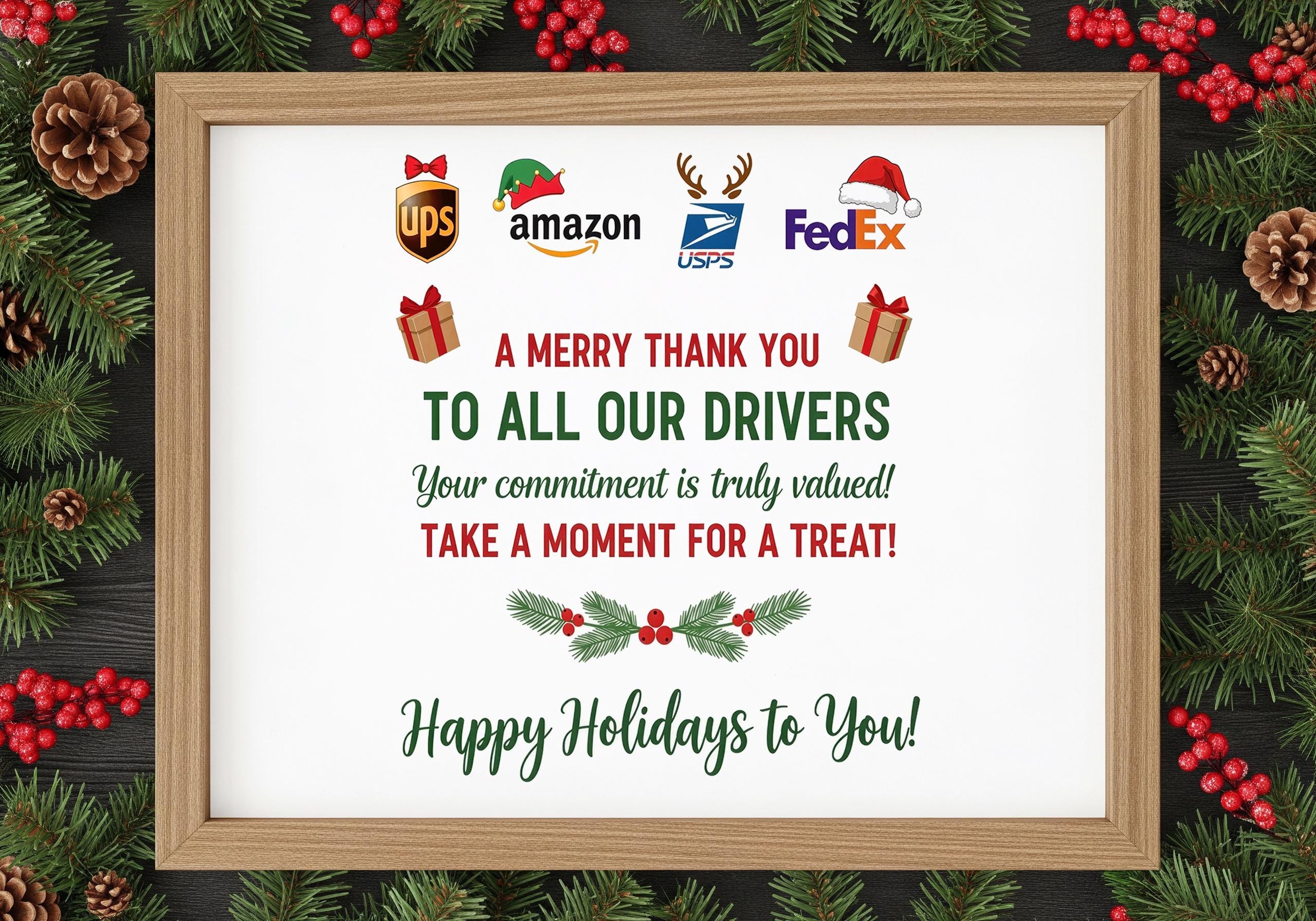 Christmas Delivery Driver Thank You Sign Printable – Holiday Treat ...