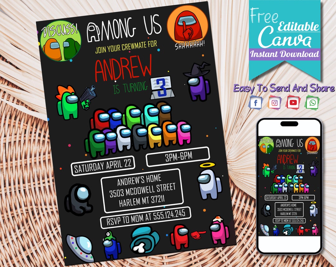 Among Us Birthday Invitation | Amoung Us Game Invite | Among Us ...