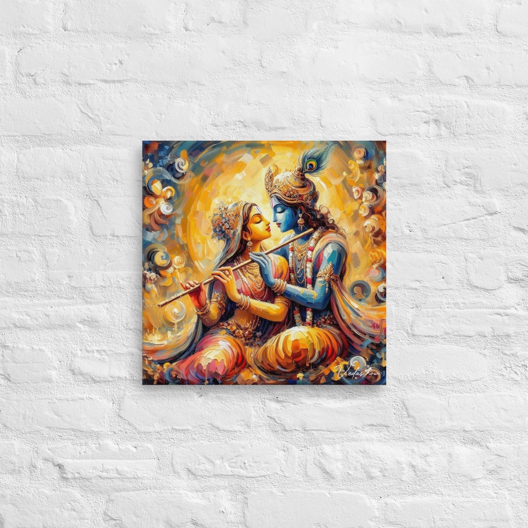 Color Me Radhe Radha Krishna Golden Glow Thin Canvas Vedic Hindu ...
