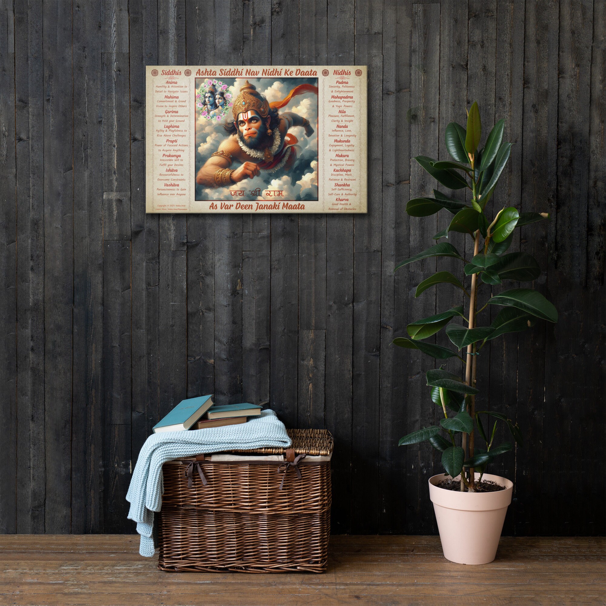 8 Siddhis & 9 Nidhis Hanuman Ji Jai Shri Ram Thin Canvas Vedic Hindu ...