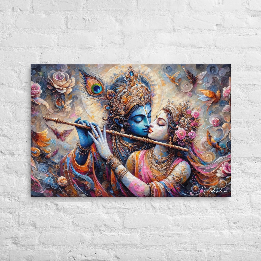 I Have to Go Home Now Radha Krishna Art Deco Fusion Thin Canvas Vedic ...