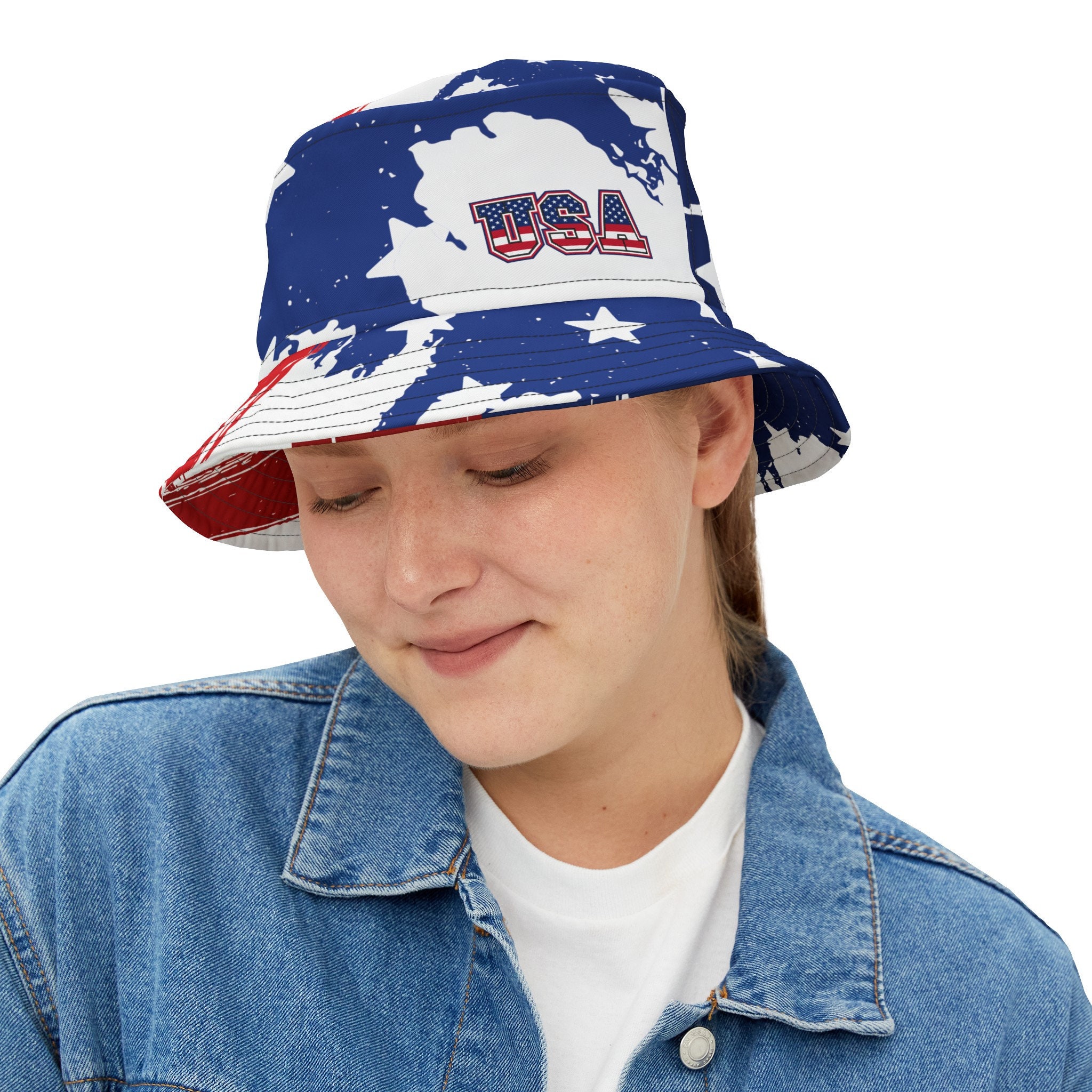 American Flag Bucket Hat Stylish & Patriotic 100% Polyester Available ...