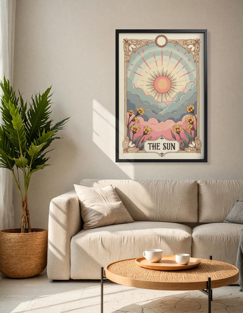 Vintage Sun Tarot Card Art Print: Retro Floral Astrology (digital ...