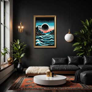 Retro Futuristic Eclipse Art Print | Digital Download Poster 24x36 ...