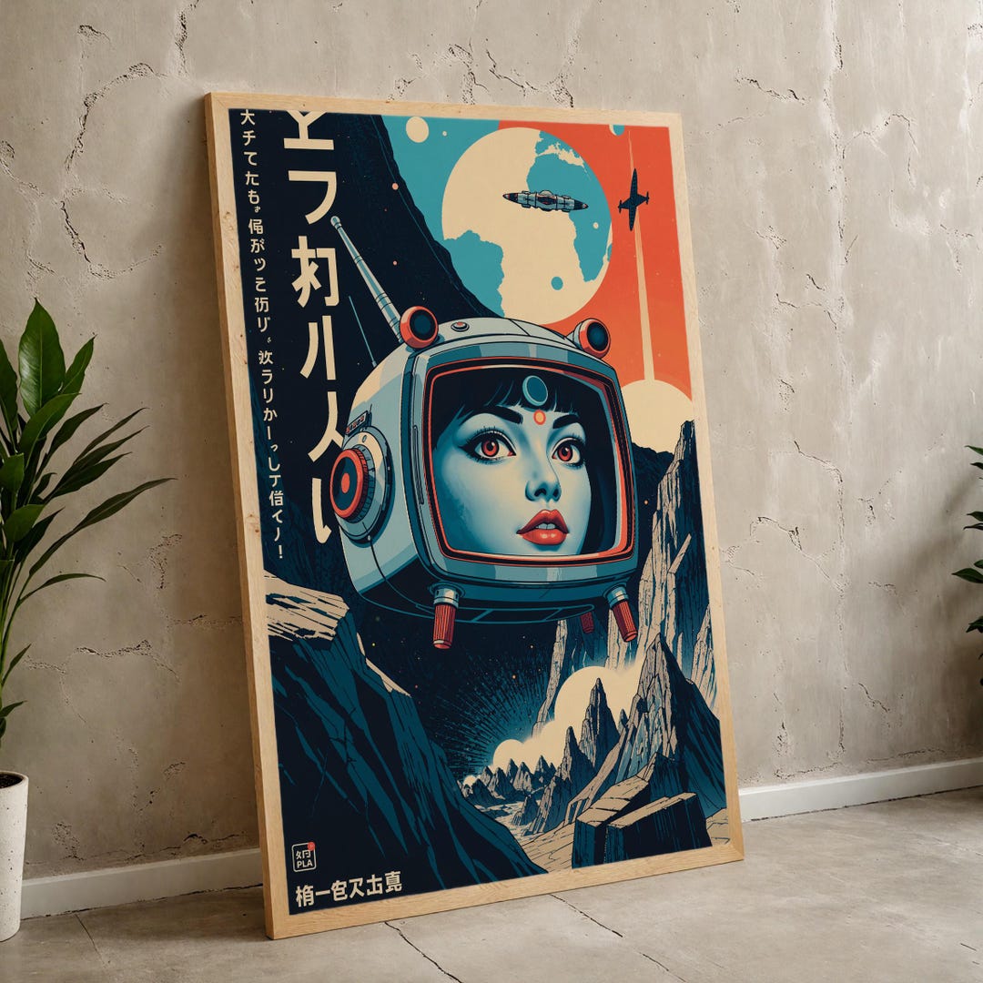 Retro Sci-fi Astronaut Art | Cosmic Voyager in Futuristic Helmet, Alien ...