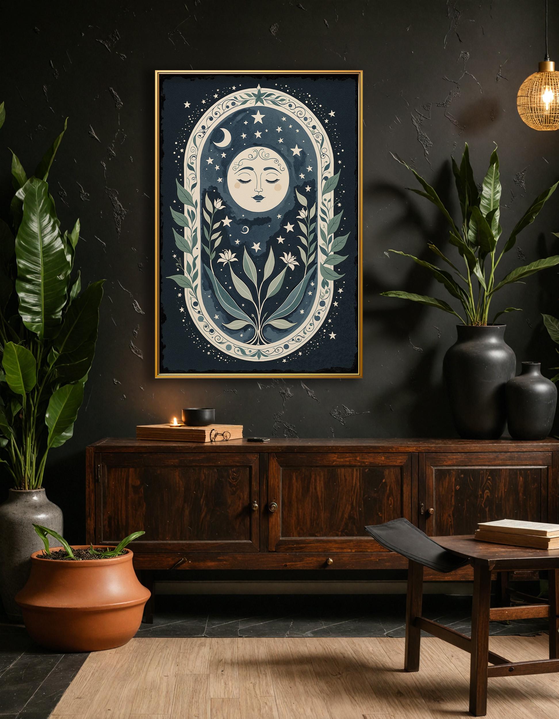 Celestial Moon & Stars Botanical Art Print (digital Download) - Etsy