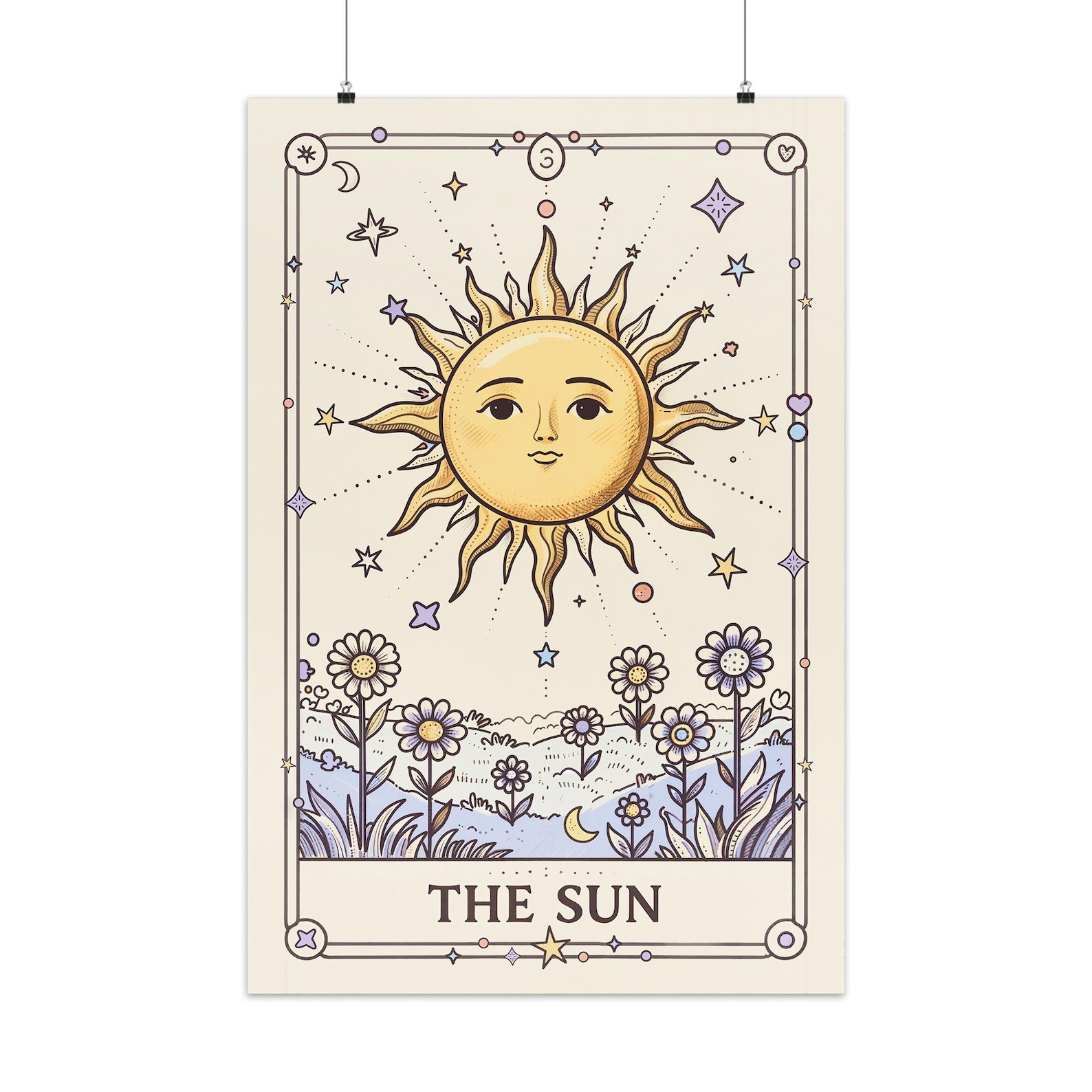 Vintage Sun Tarot Art Print | Celestial Floral Card (digital Download ...