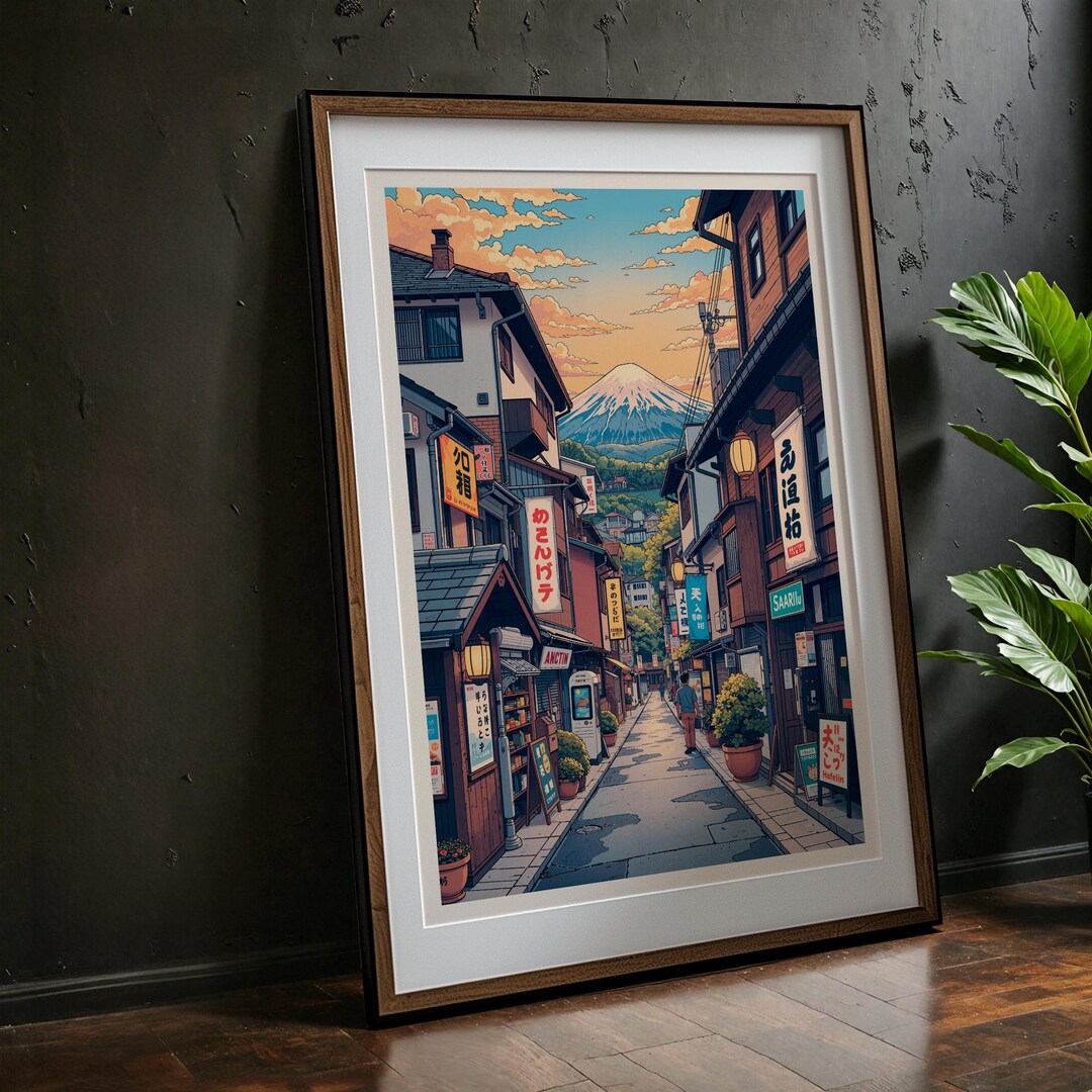 Vibrant Japanese Market Scene | Mount Fuji Backdrop, Traditional Street ...