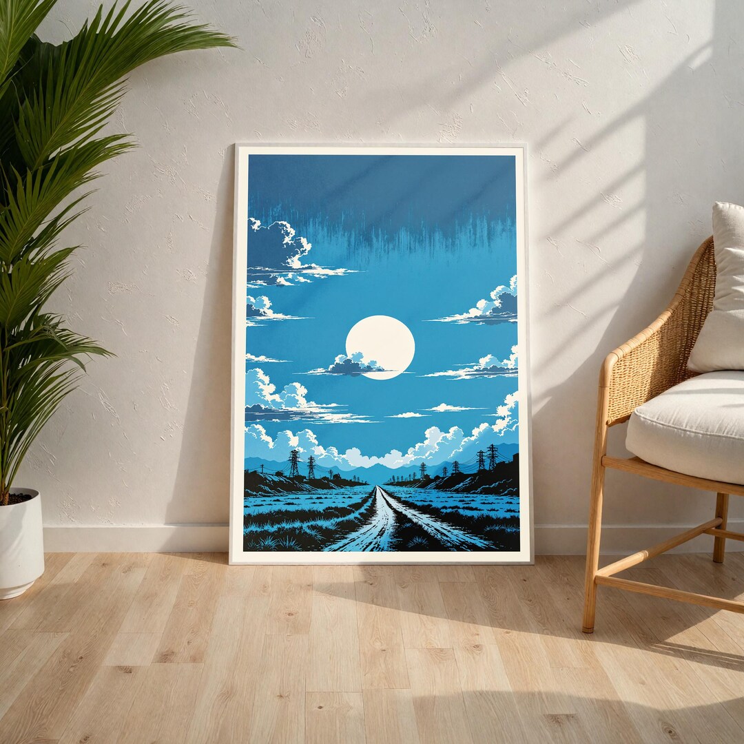 Moonscape Journey Art Print Night Sky Road Poster Contemporary ...