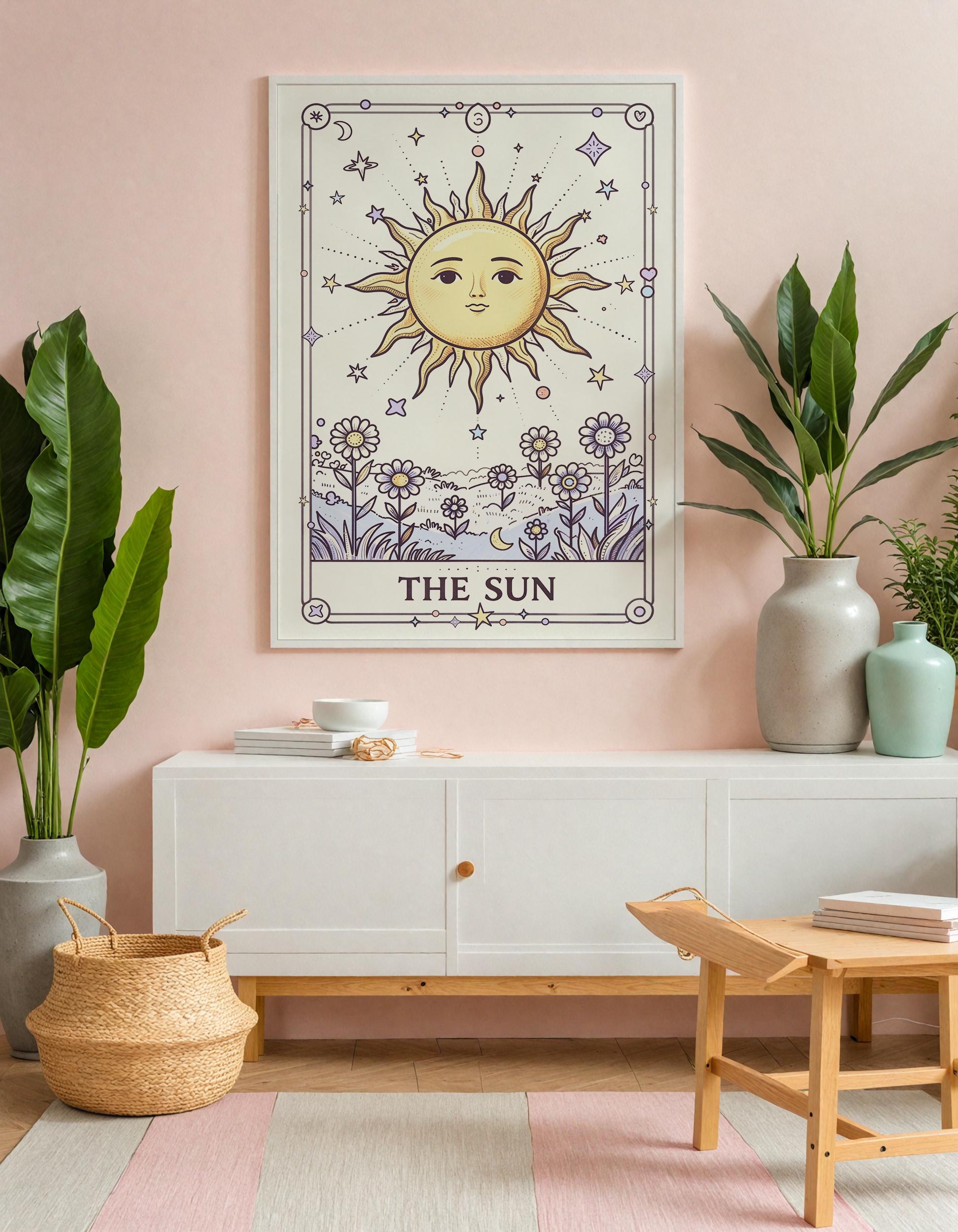 Vintage Sun Tarot Art Print | Celestial Floral Card (digital Download ...