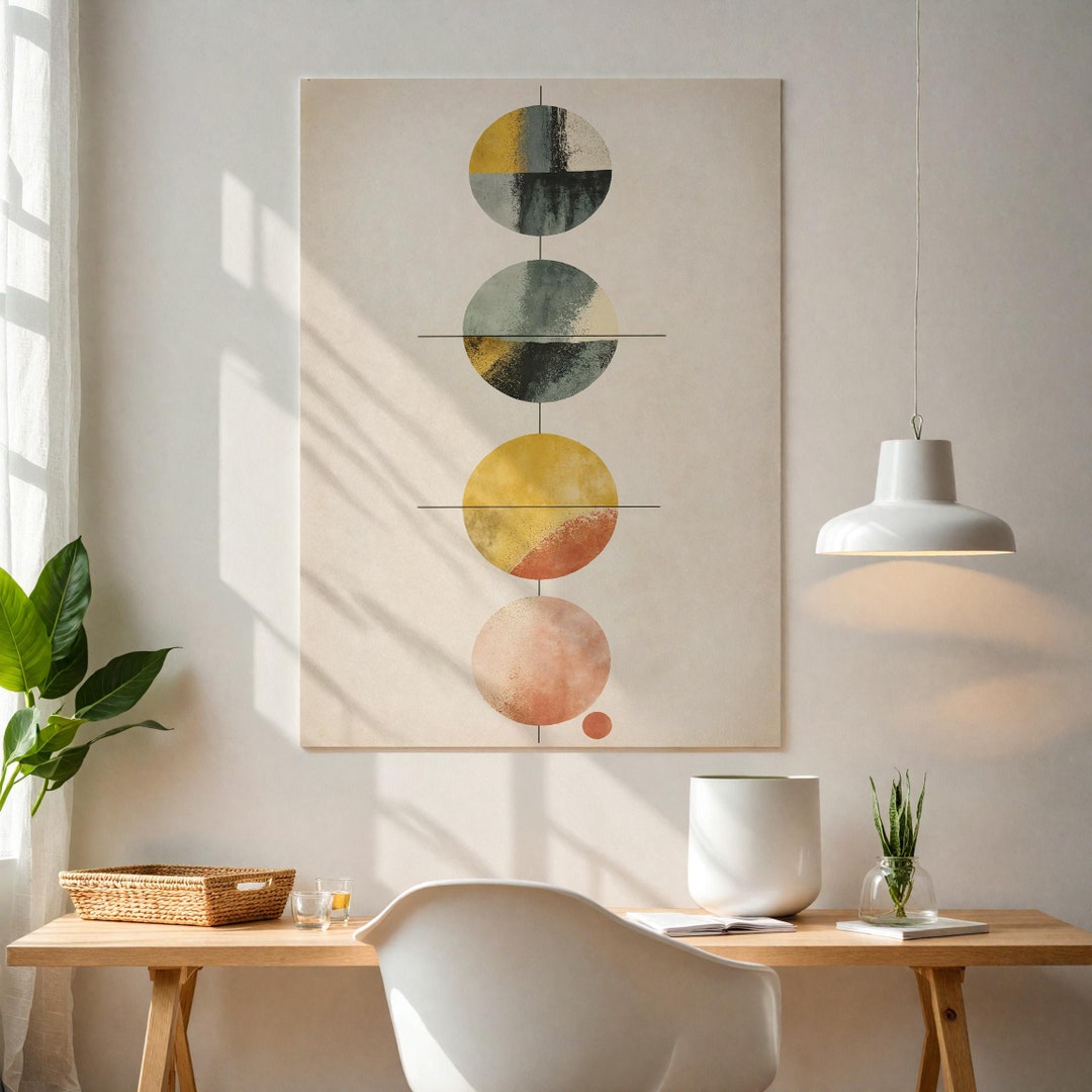 Modern Geometric Circle Art Print Multicolored Abstract Poster, Elegant ...