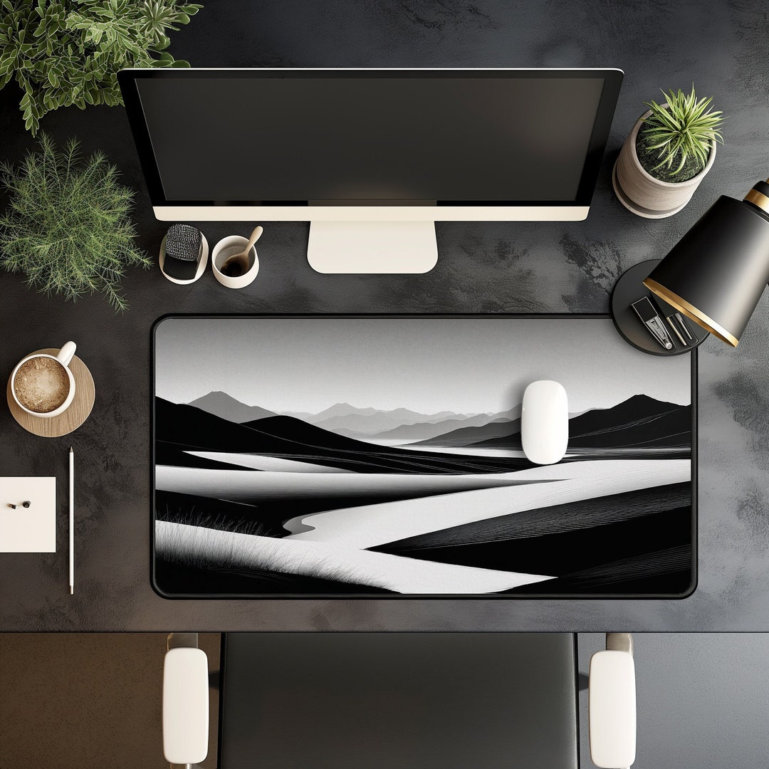 Modern Landscape Office Mat, Monochrome Design Desk Blotter, Art ...