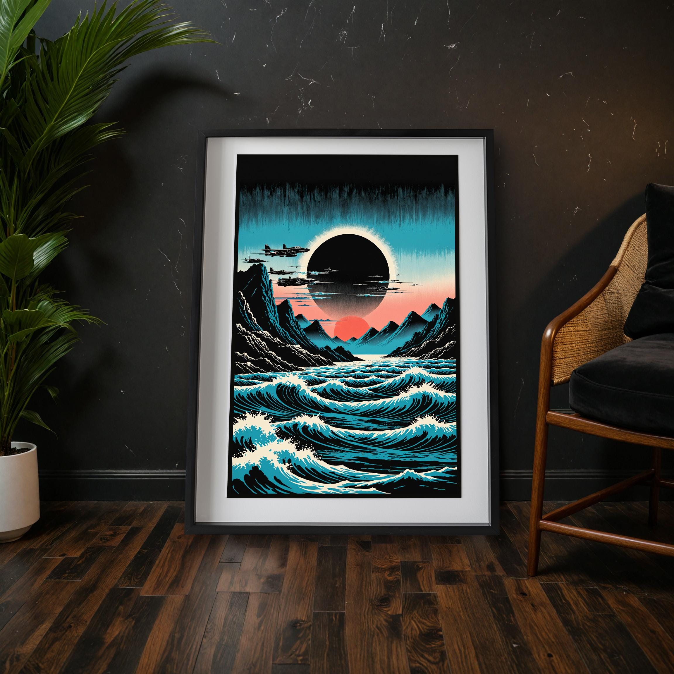 Retro Futuristic Eclipse Art Print Digital Download Poster 24x36 Sci-fi ...