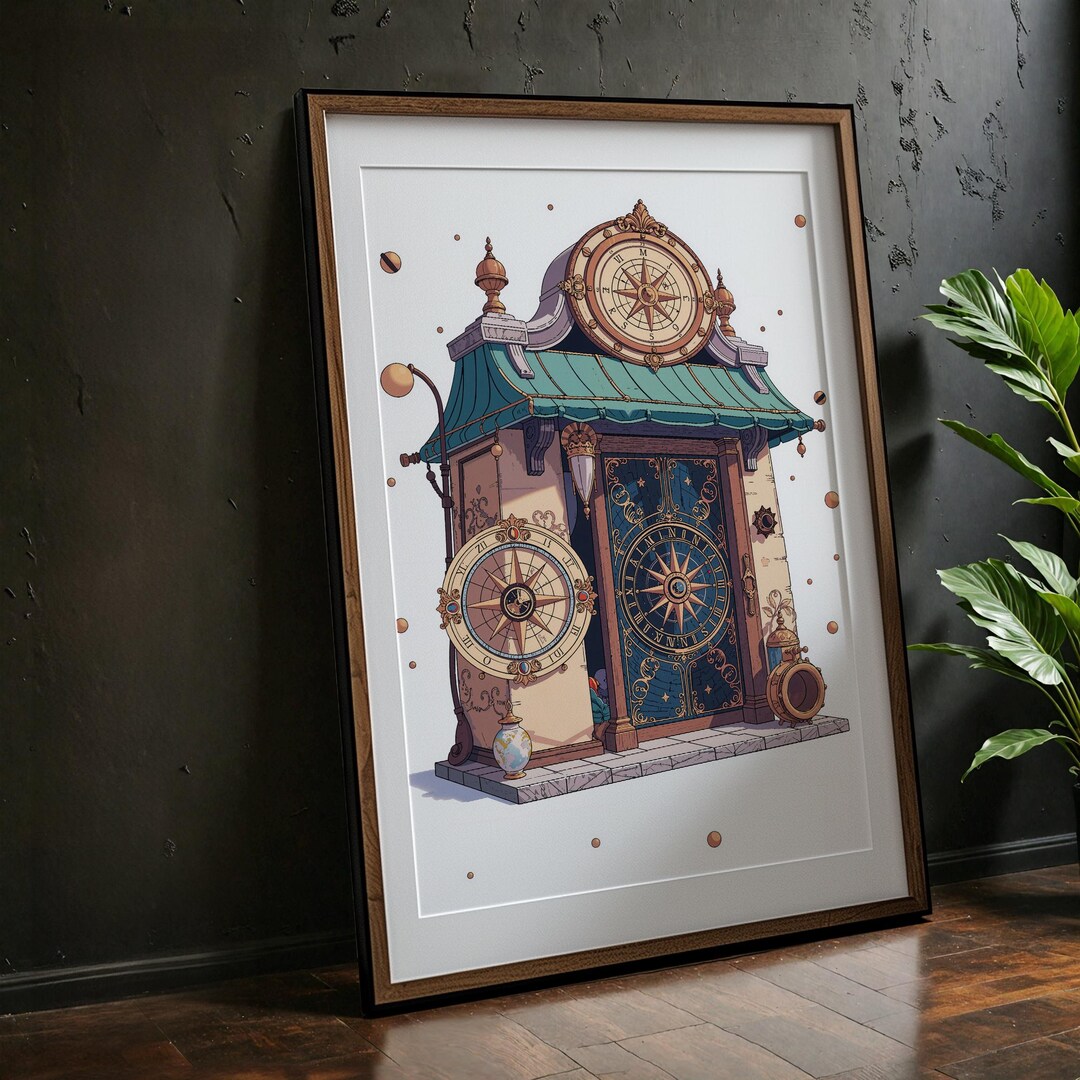 Steampunk Clockhouse Art Print | Fantasy Timepiece Poster, Digital ...