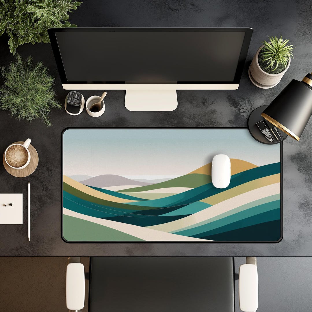 Minimalist Rolling Hills Deskmat – Modern Abstract Mouse Pad in Earthy ...