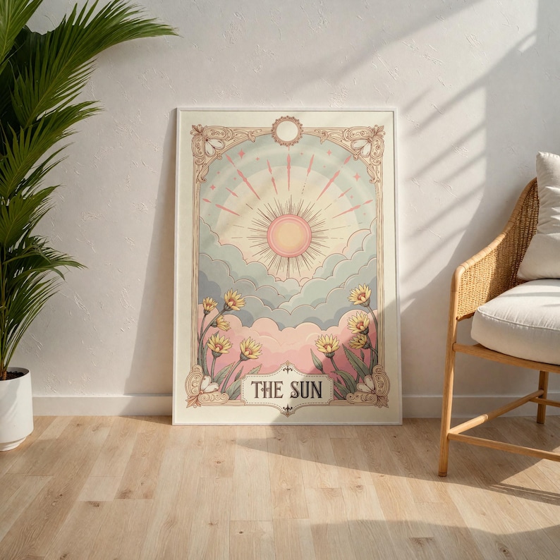 Vintage Sun Tarot Card Art Print: Retro Floral Astrology (digital ...