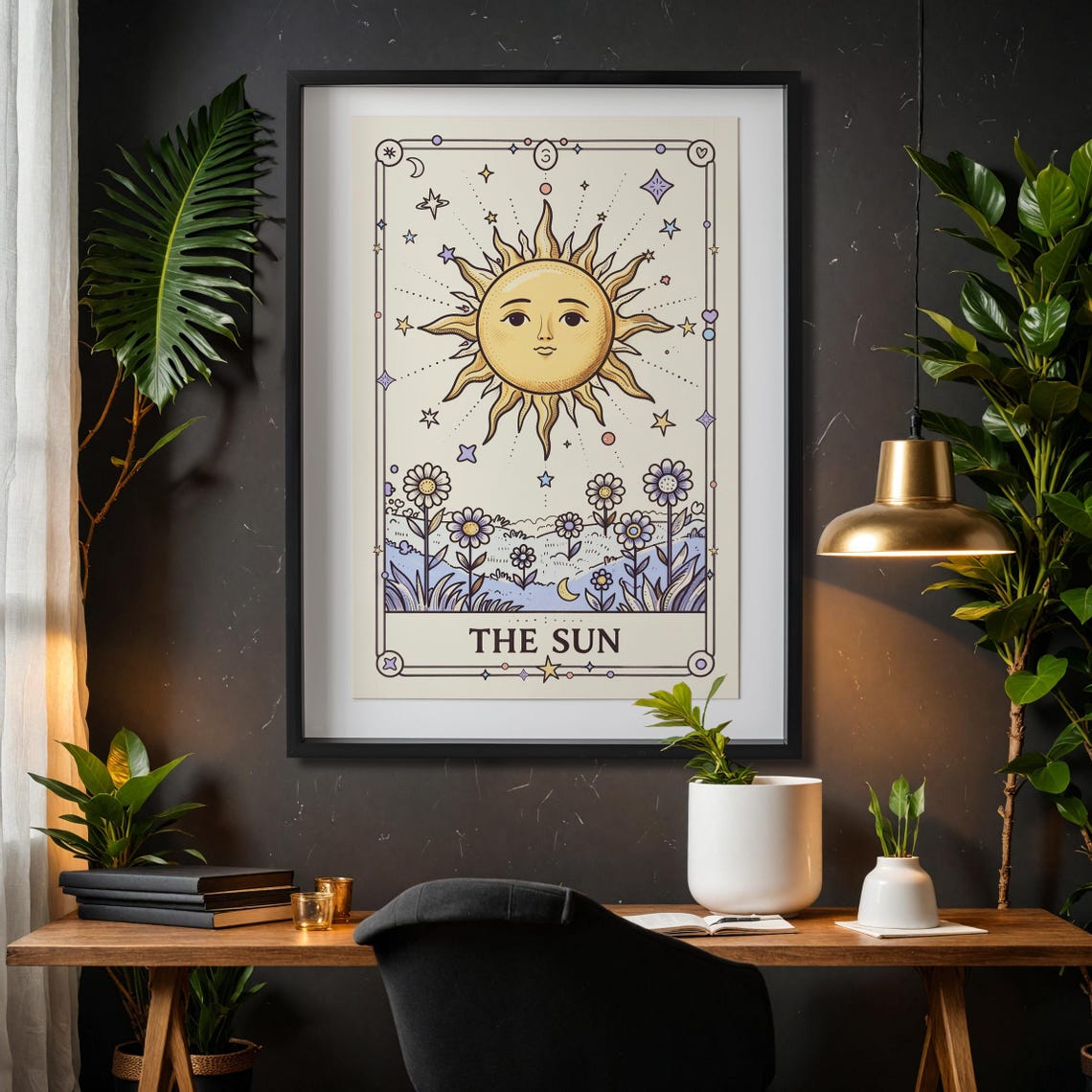 Vintage Sun Tarot Art Print | Celestial Floral Card (digital Download ...